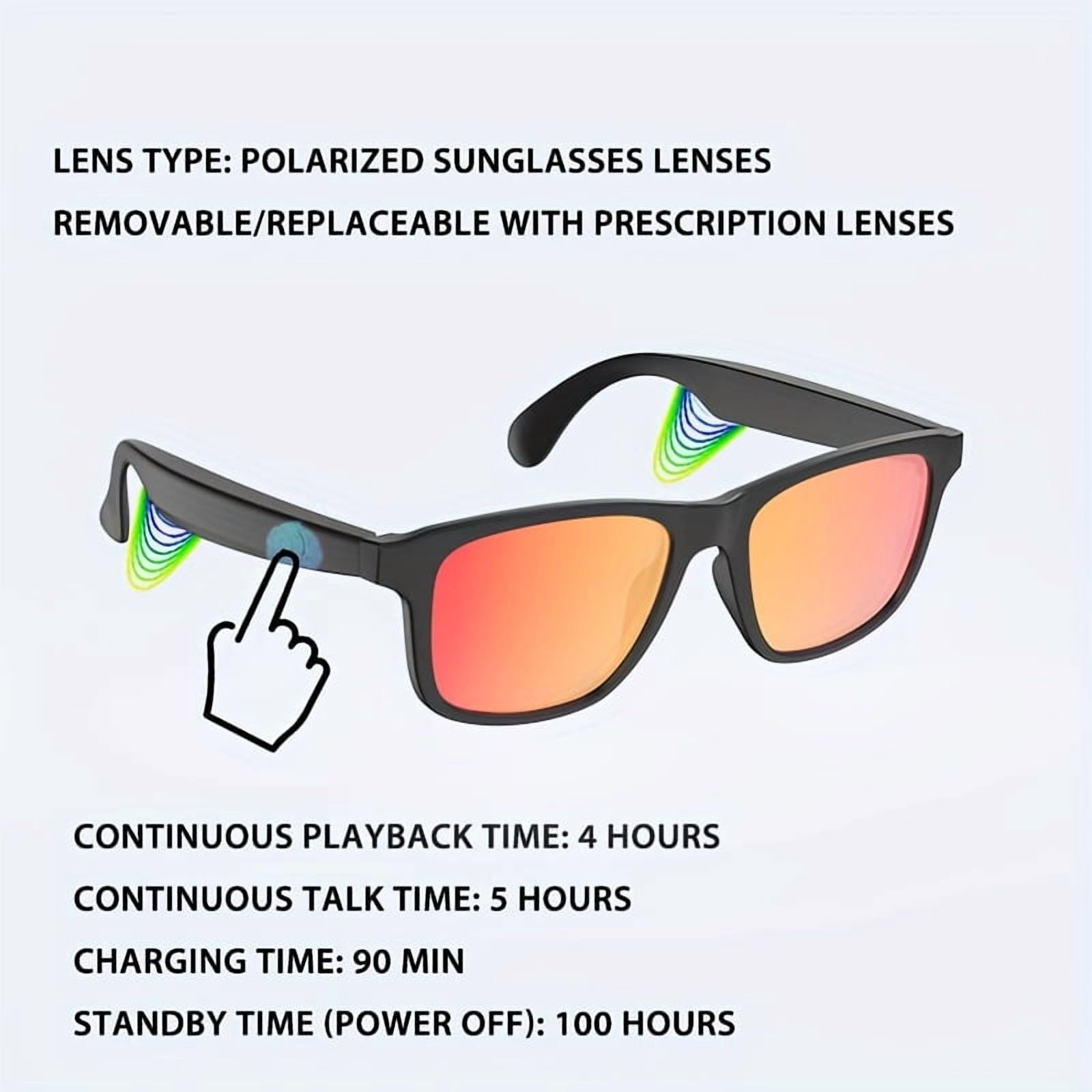 Smart Glasses 4 Lens Colors, Built-in Mic HD Calls HiFi Music, Touch ...