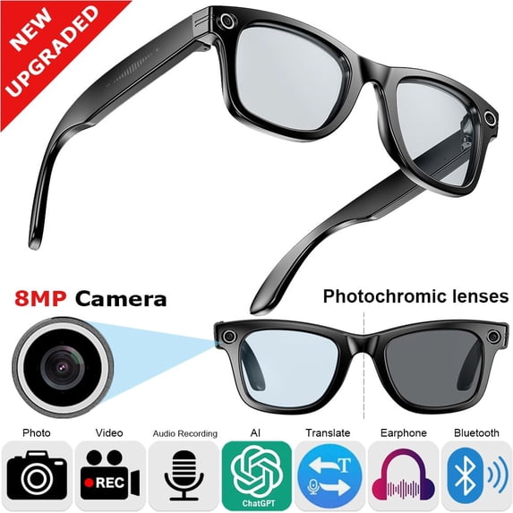 Smart Glasses with 8MP HD Camera Photo Video Recording, ChatGPT AI ...