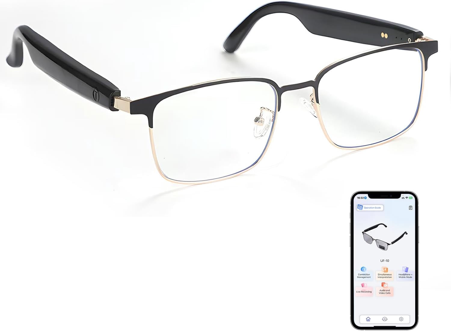 Smart Glasses Open Ear, AI Glasses Real-Time Translation, Color Change ...