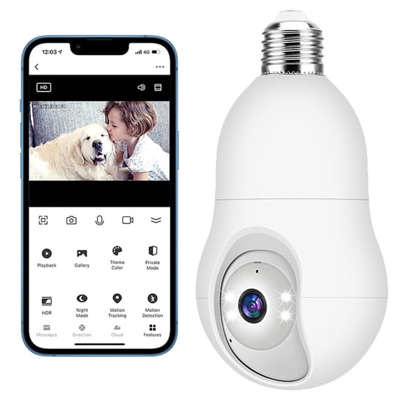 Light Bulb Security Camera, 2MP HD, 5G&2.4GHz, 360° View, WiFi, Zoom ...