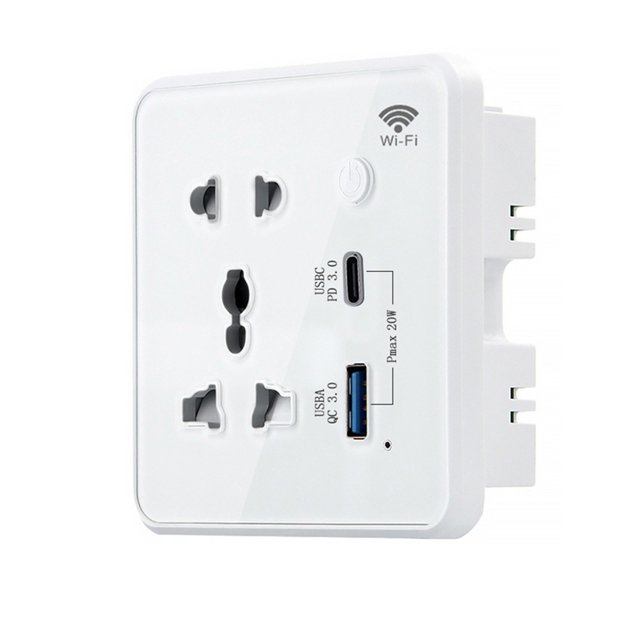 Smart Home Compatibility Tuya Wifi Wall Smart Socket Tempered Glass ...