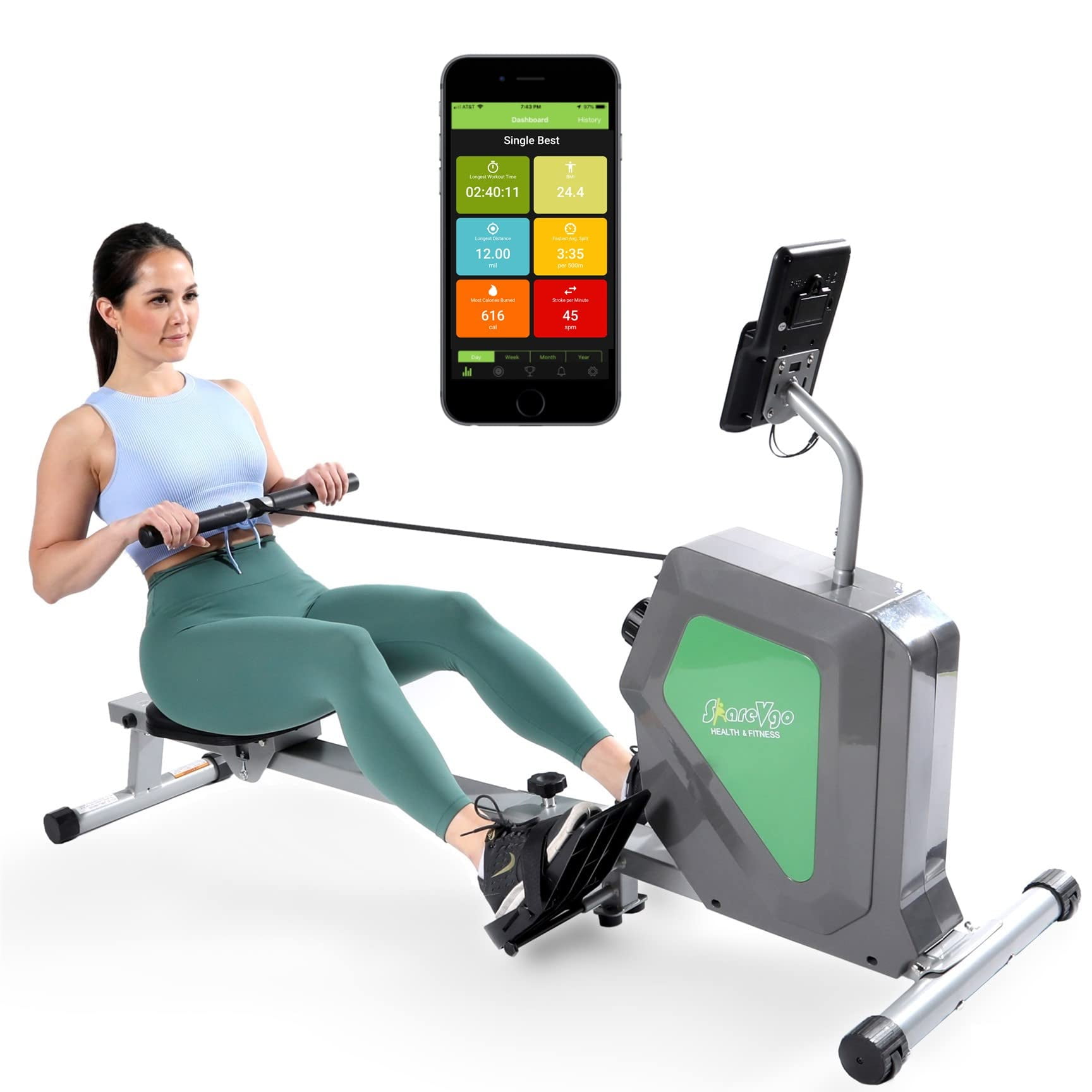 Smart Home Rowing Machine Bluetooth Compact Foldable Magnetic Rower ...