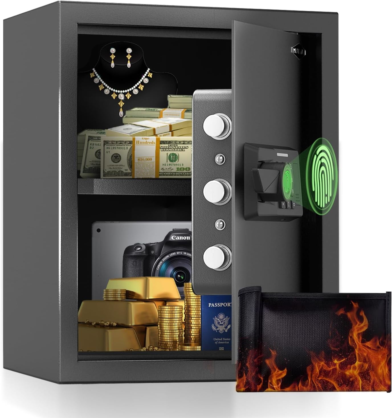 Smart Home Safe 1.5 Cub Biometric Safe Box, Quick-Access with ...