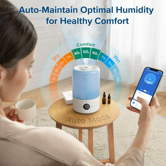 Smart Humidifiers for Bedroom Baby, Top Fill, Customize Humidity for ...