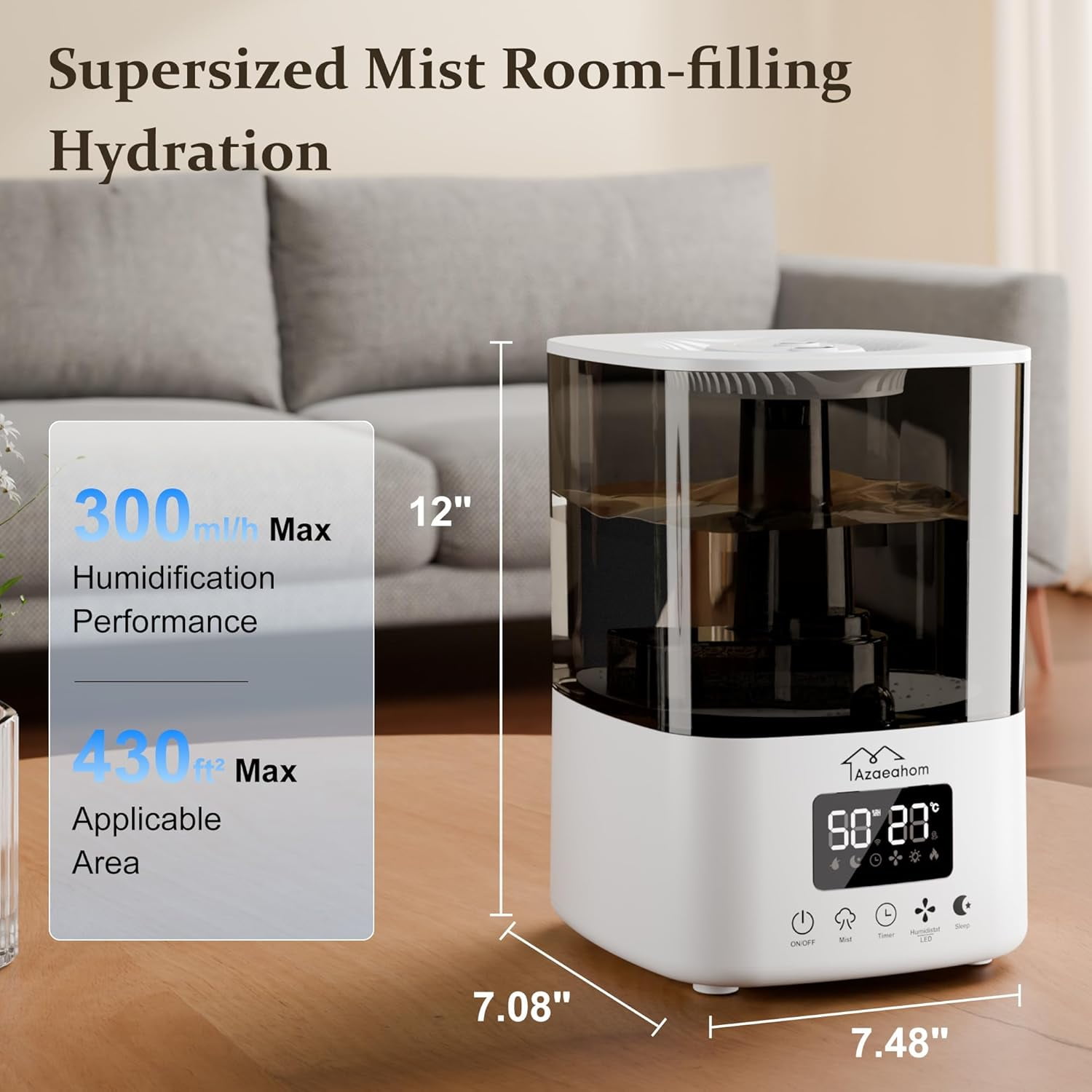 Smart Humidifiers for Bedroom, Top Fill 4L Cool Mist Air Humidifier for ...