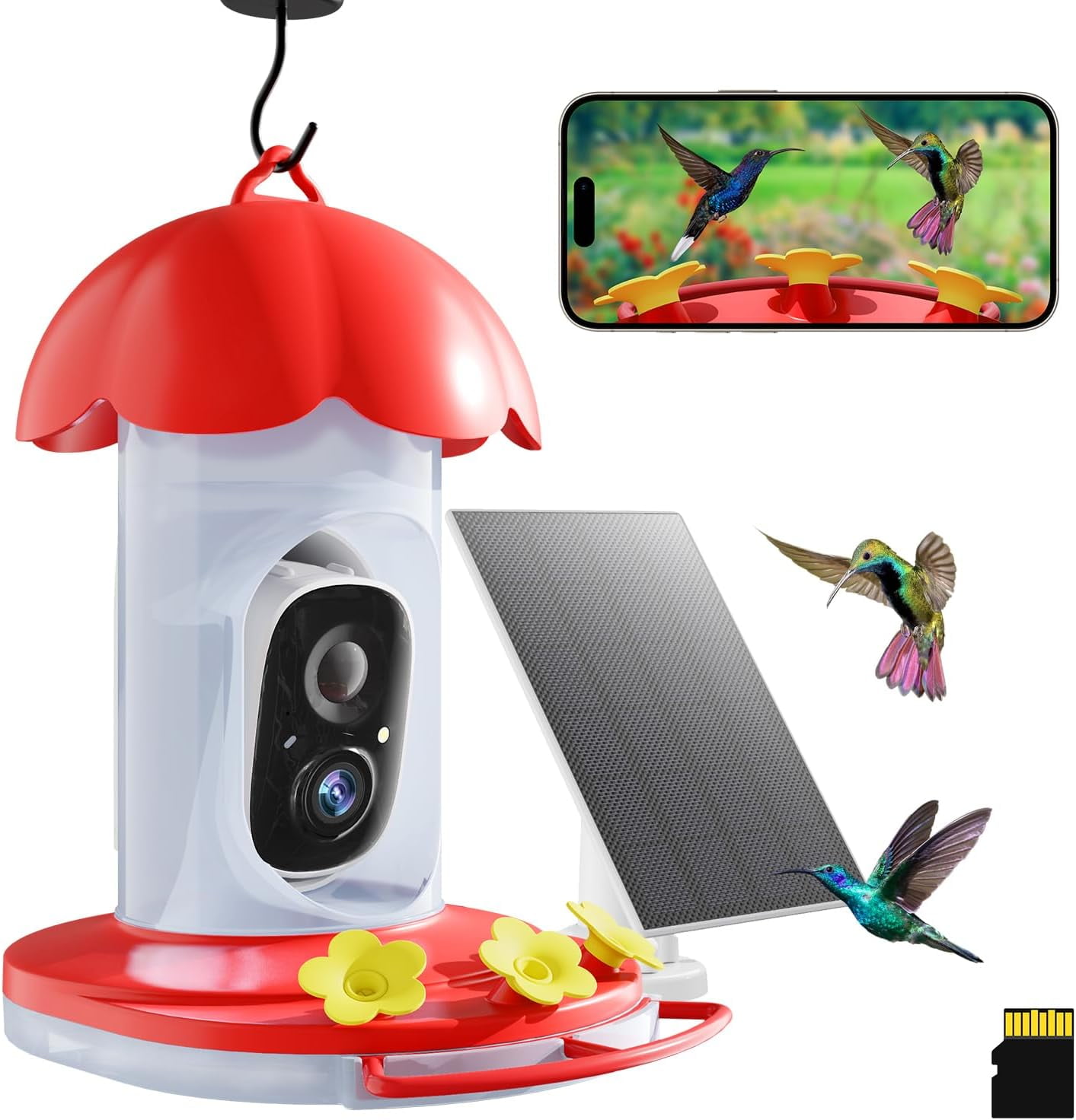 Smart Hummingbird Feeder with Camera, Solar Power, 32GB Card, Ant Moat ...