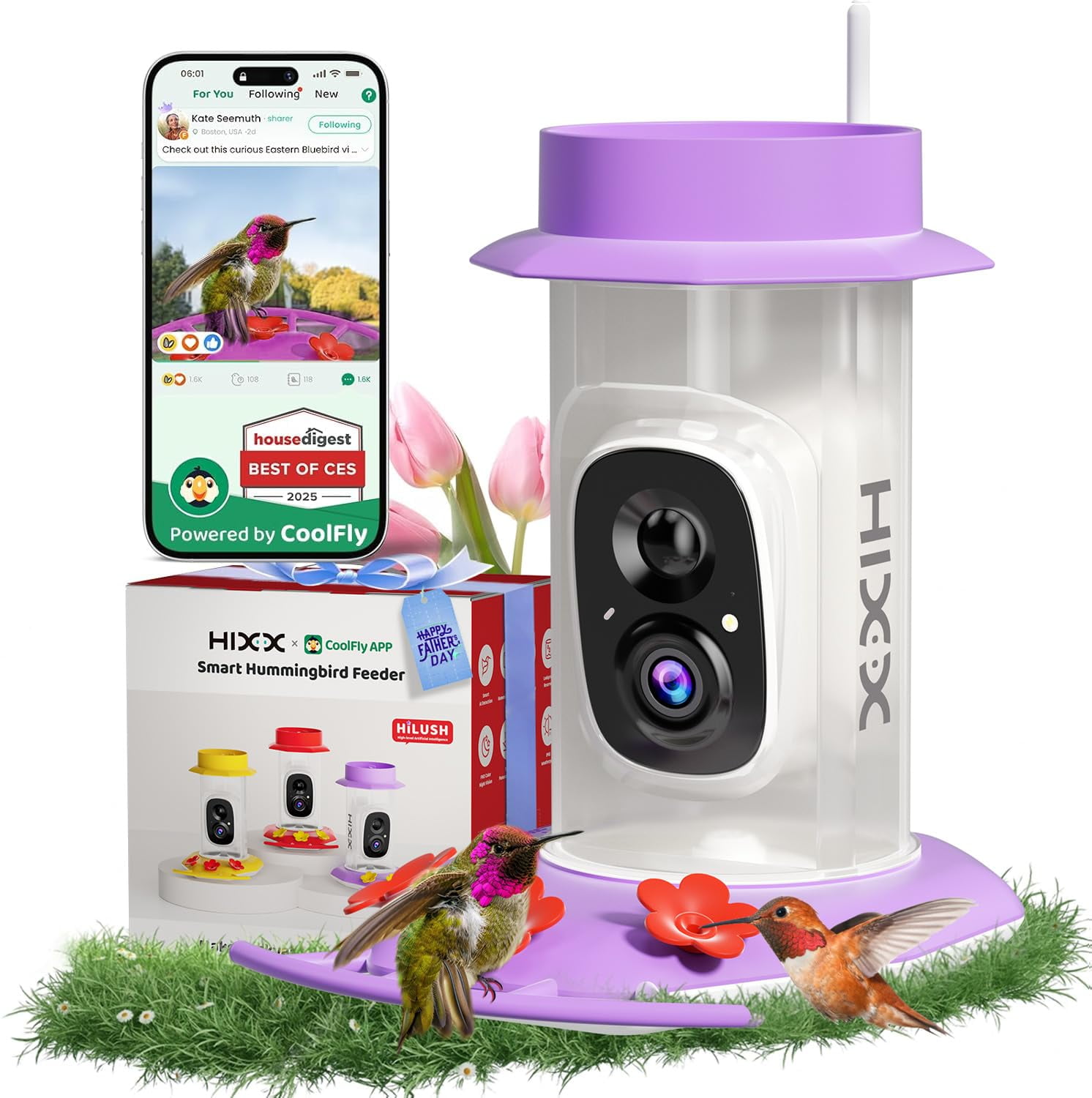 Smart Hummingbird Feeder with Camera Solar Powered, with Ant Moat & Bee ...