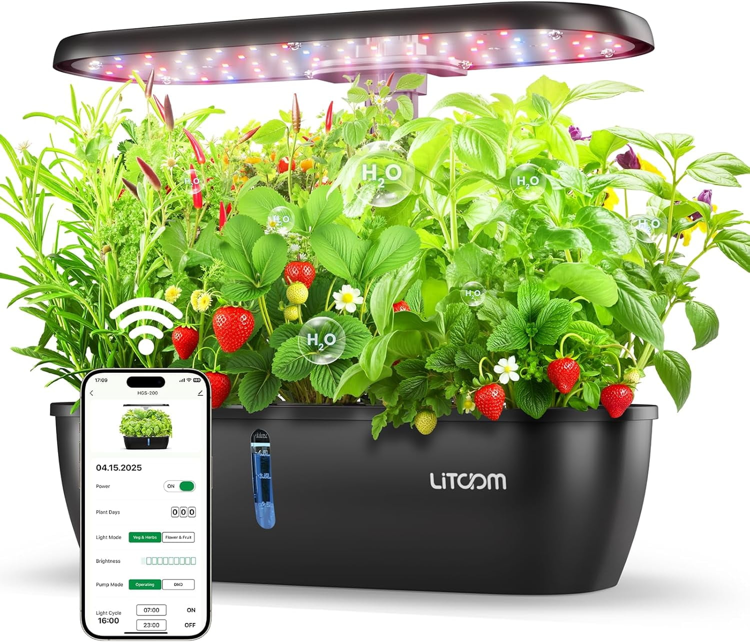 Smart Hydroponics Growing System Kit with APP&WiFi Controlled, 15-Pod Indoor Herb Garden Planter ...