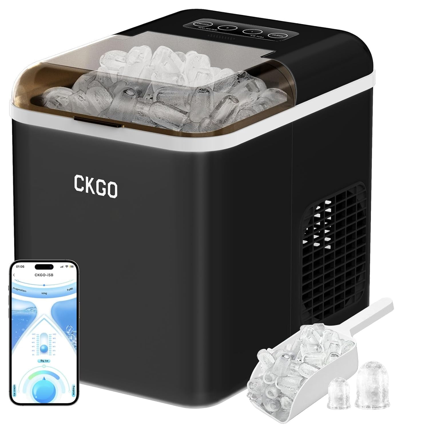 Smart Ice Maker Countertop – 33 lbs/Day, 9 Cubes in 6 Mins, Self ...
