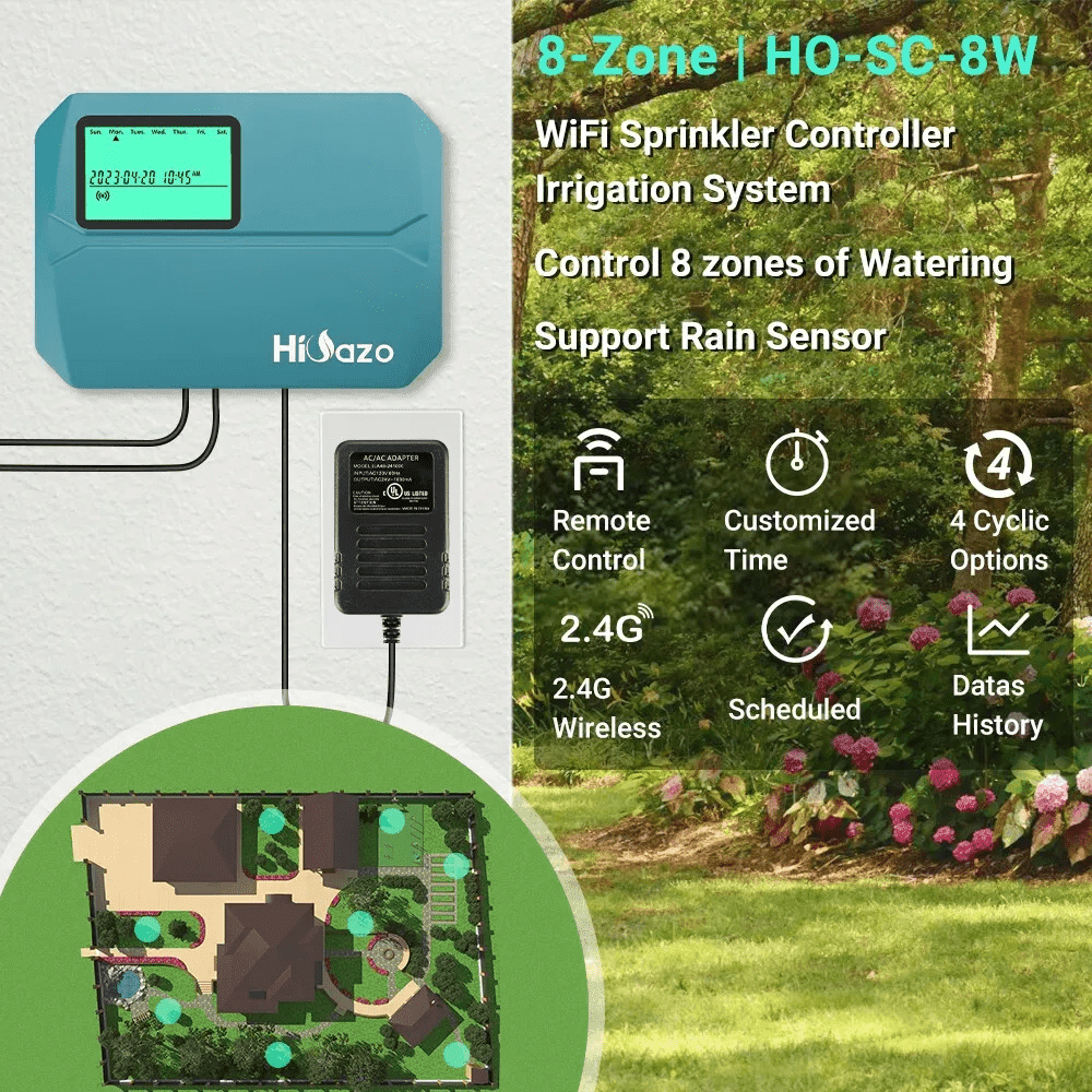 HiOazo 8-Zone Lawn Irrigation System Watering Timer Controller Garden ...