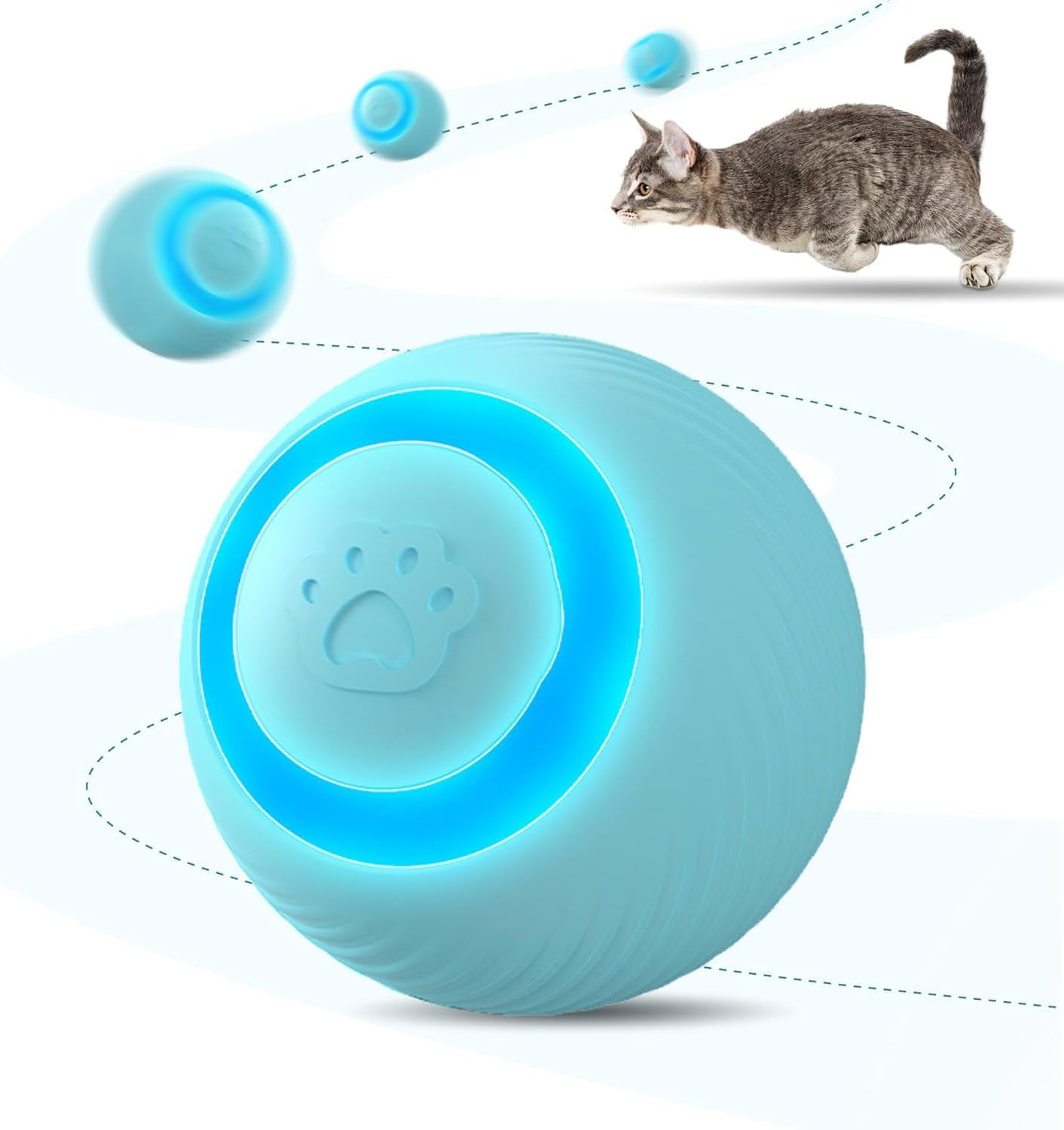 Smart Interactive Cat Toy Ball, Automatic Power Ball 2.0 Cat Toy with LED Light, Self Rolling ...
