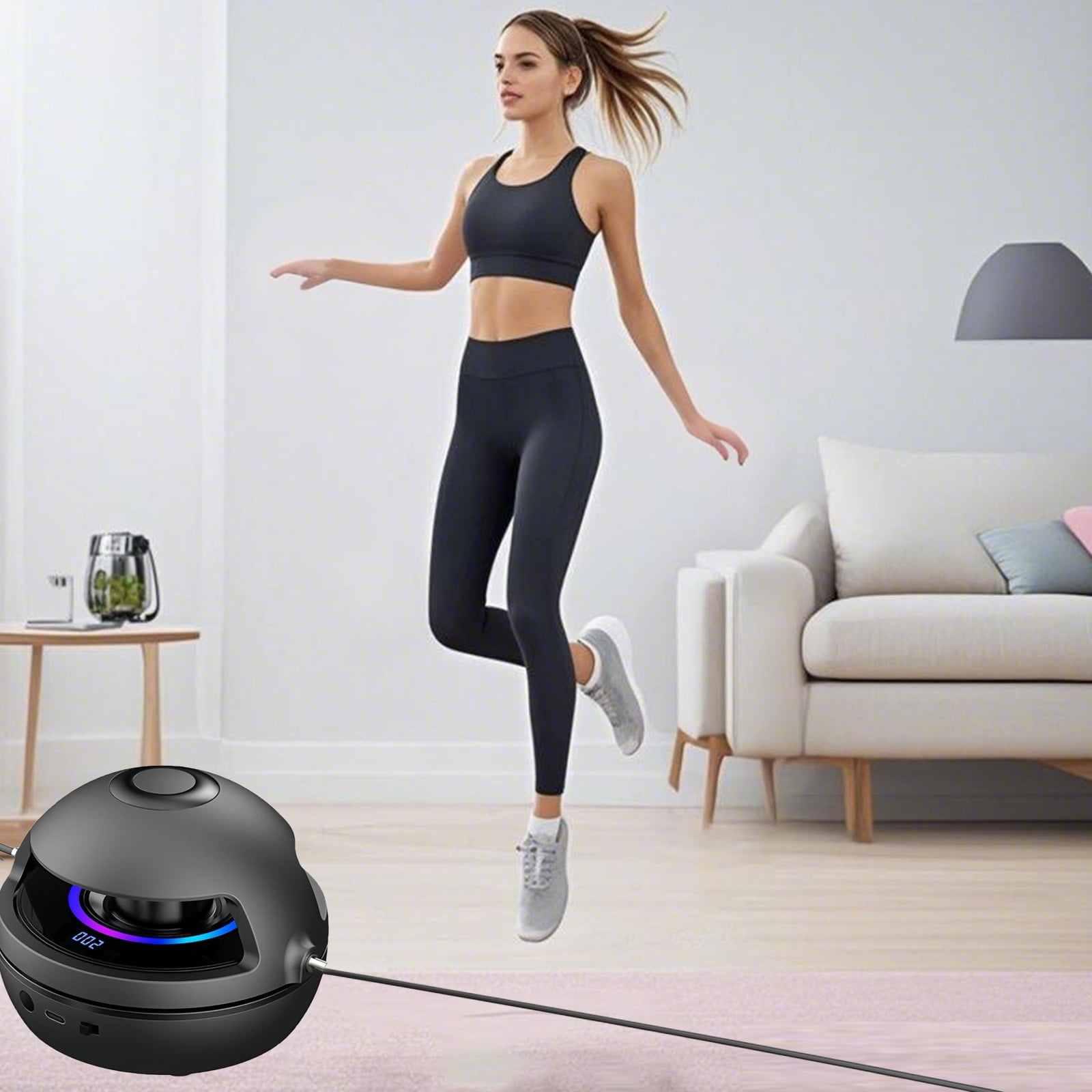 Smart Jump Rope Machine with Bluetooth Remote 10 Speed Levels and LED ...