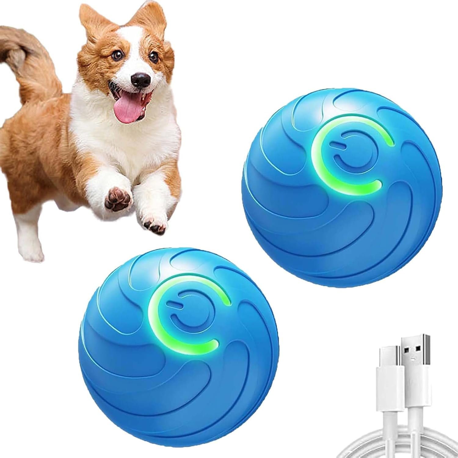 Smart Jumping Balls Dog Toy, Interactive Automatic Rolling with Lights ...