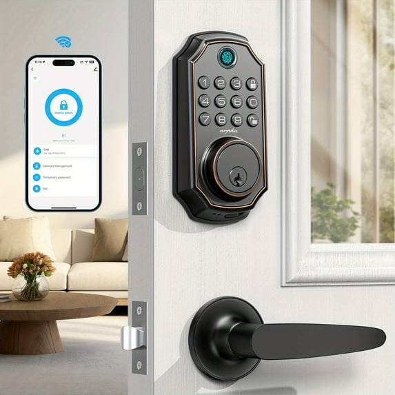 Smart Keyless Entry Door Lock: Fingerprint, Keypad, 2 Keys, 50 Codes & Passwords, App Control ...