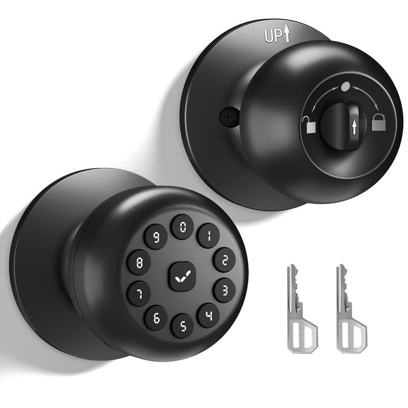 Smart Keypad Door Knob - Stainless Steel in Black - Rechargeable with ...