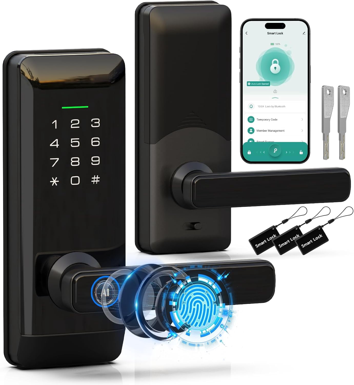 Smart Keypad Door Lock with Handle, Fingerprint Smart Lock - Keyless ...