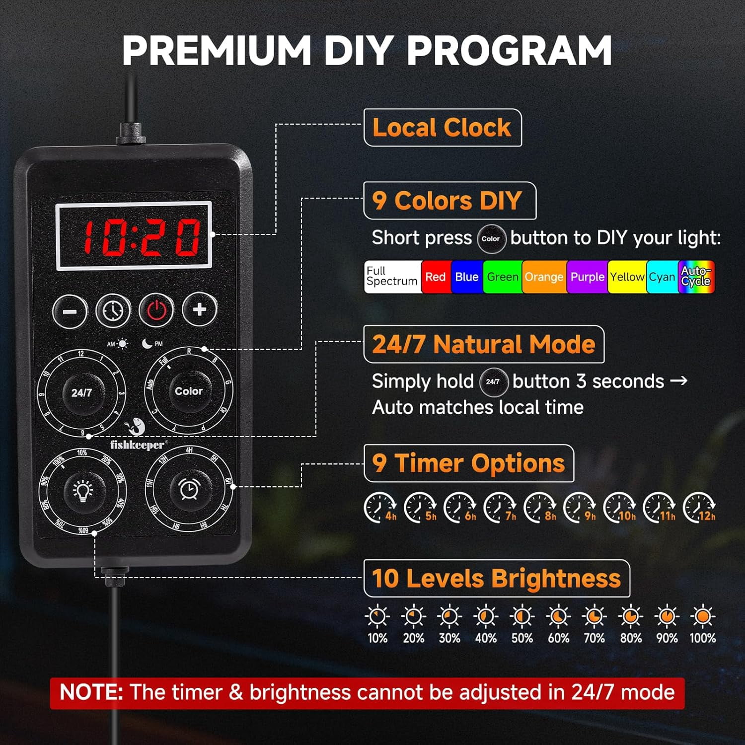 Smart LED Aquarium Light with One-Button Real-Time Sync, Mode Full Fish Tank Lights, 9 Colors ...