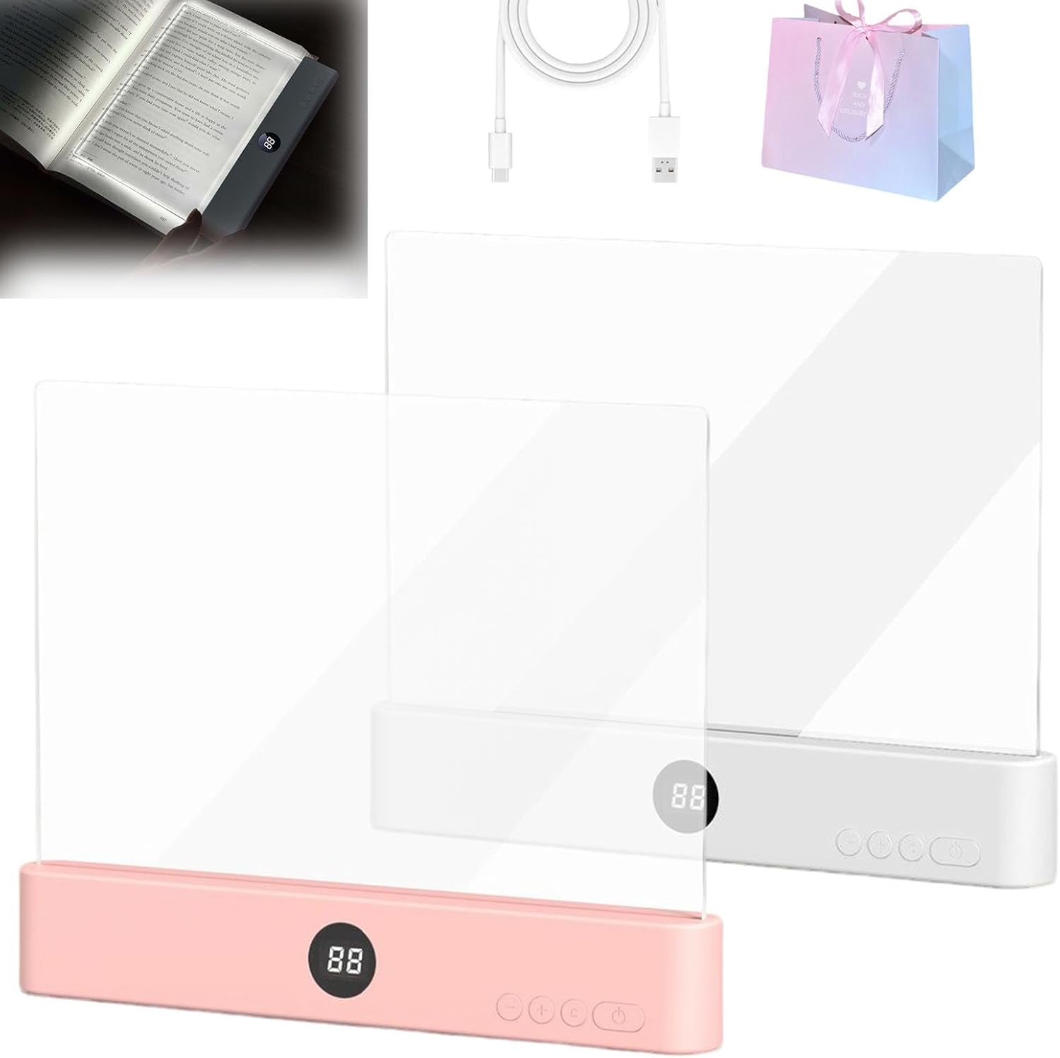 Smart LED Book Light, Rechargeable Full-Page Reading Lamp with 3 Color ...