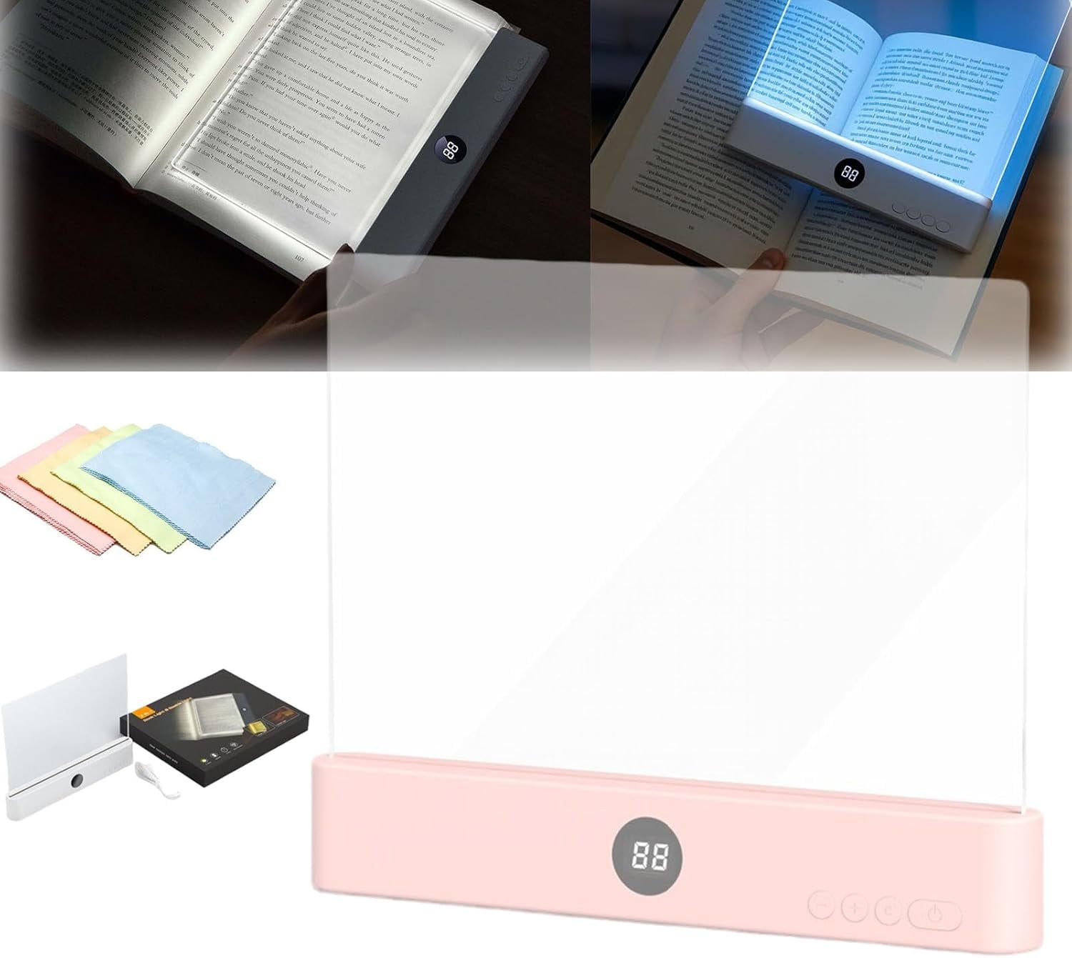 Smart LED Book Light, Rechargeable Full-Page Reading Lamp with 3 Color ...