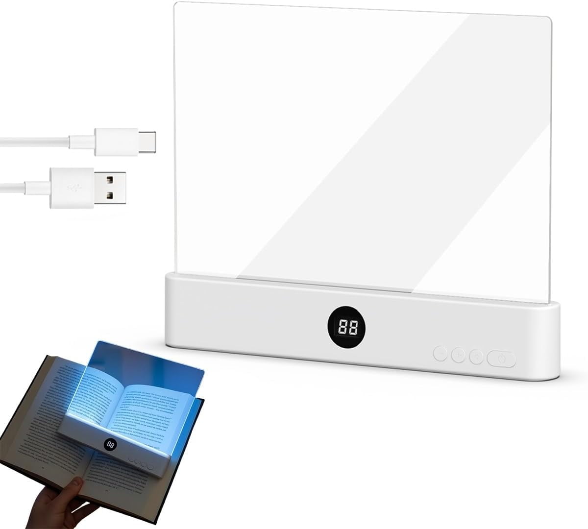 Smart LED Book Light, Rechargeable LED Clear Full Page Reading Light 3 ...