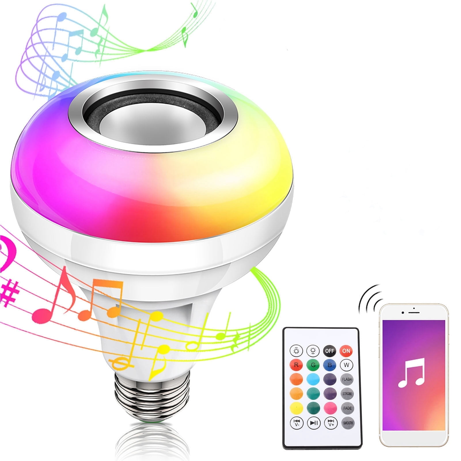 Smart LED Bulb,E26/E27 12W LED RGB Bluetooth Speaker Bulb Rechargeable ...