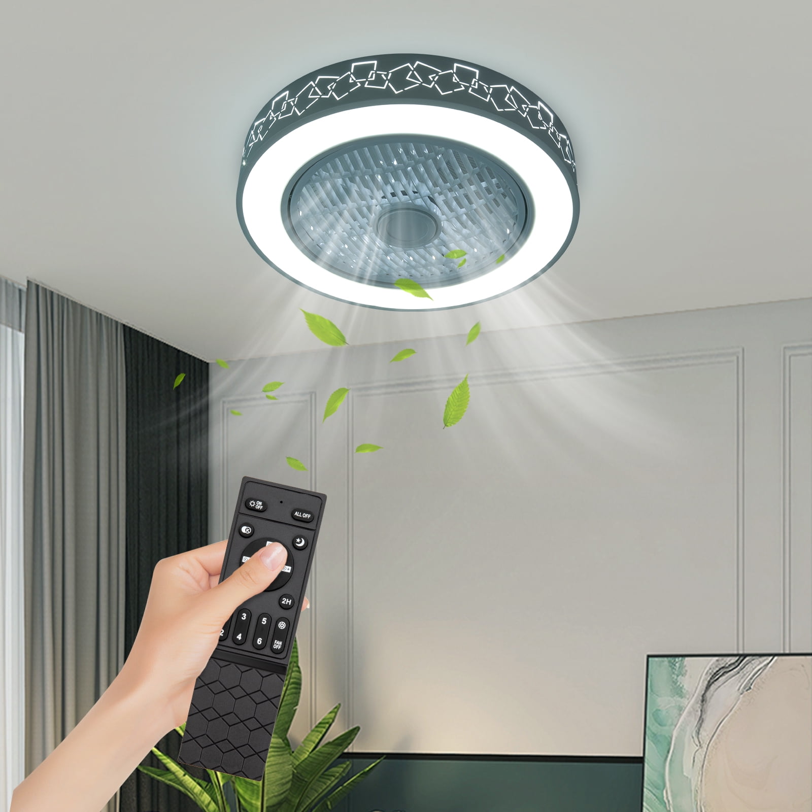 Smart LED Ceiling Fan with Remote Control, 6-Speed Wind Regulation ...