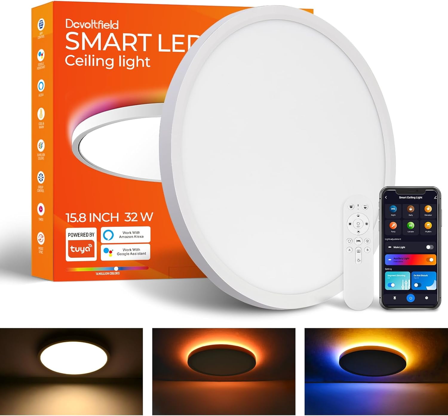Smart LED Ceiling Light Flush Mount,16Inch RGB Ceiling Light Fixture ...