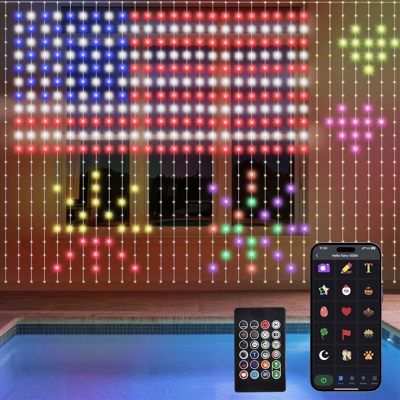 Rirool Smart LED Curtain Lights, 400 LED 9.8x9.8ft RGB Color Changing ...