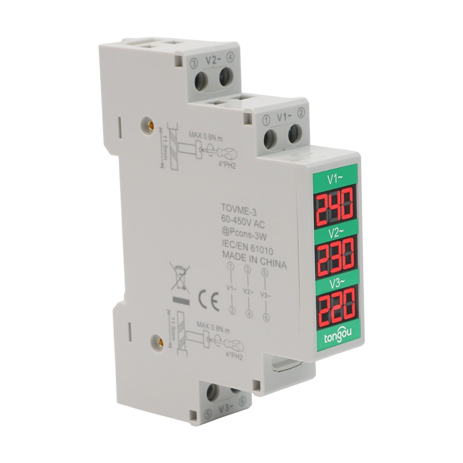 Smart LED Digital Display Voltmeter AC80V-500V DIN Rail Mount Voltage ...