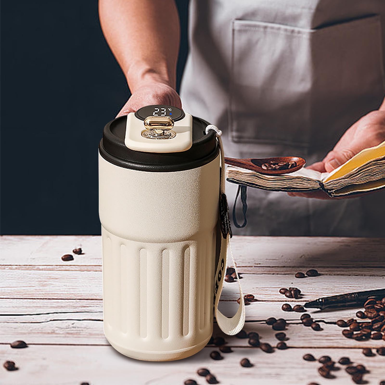 Smart LED Display Travel Mug - Insulated Coffee Thermos for Hot and ...