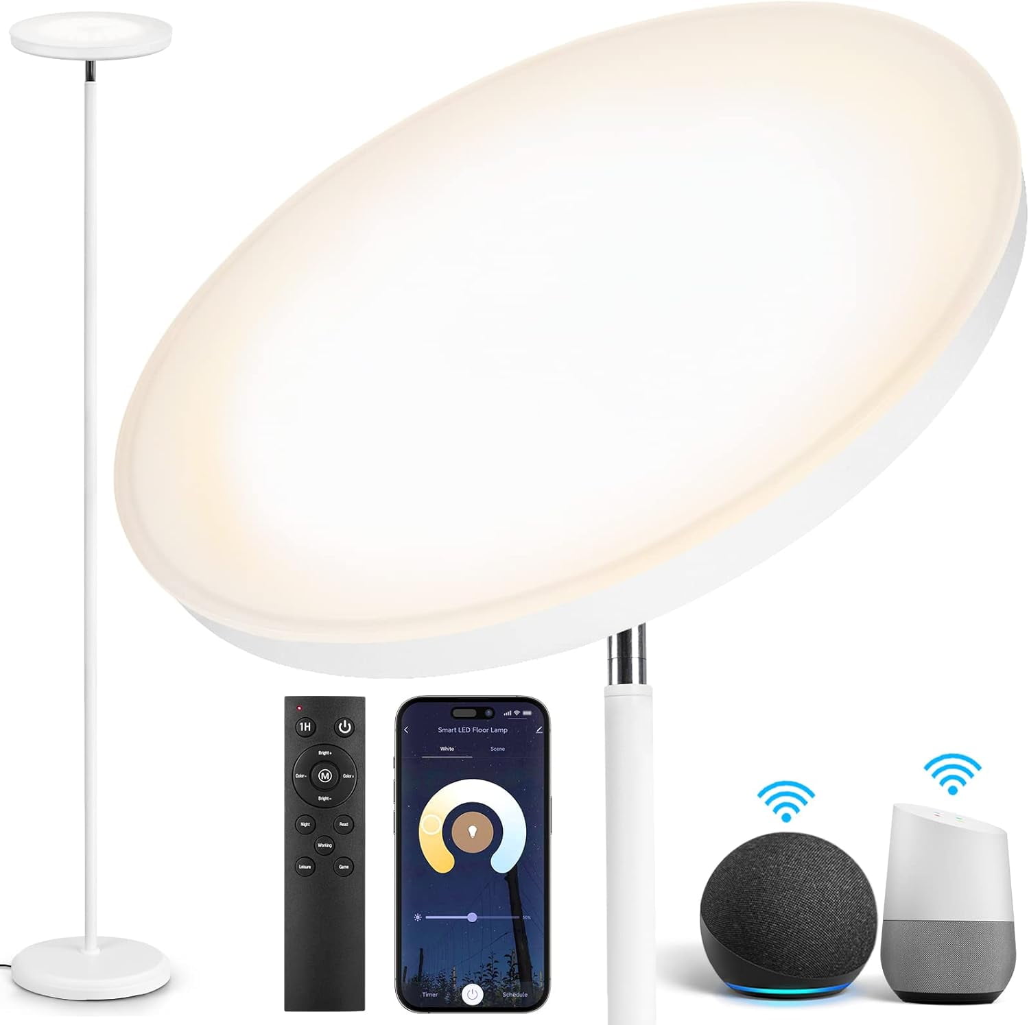 Smart LED Floor Lamp, 30W/3000LM Dimmable Bright Torchiere Sky Lamp ...
