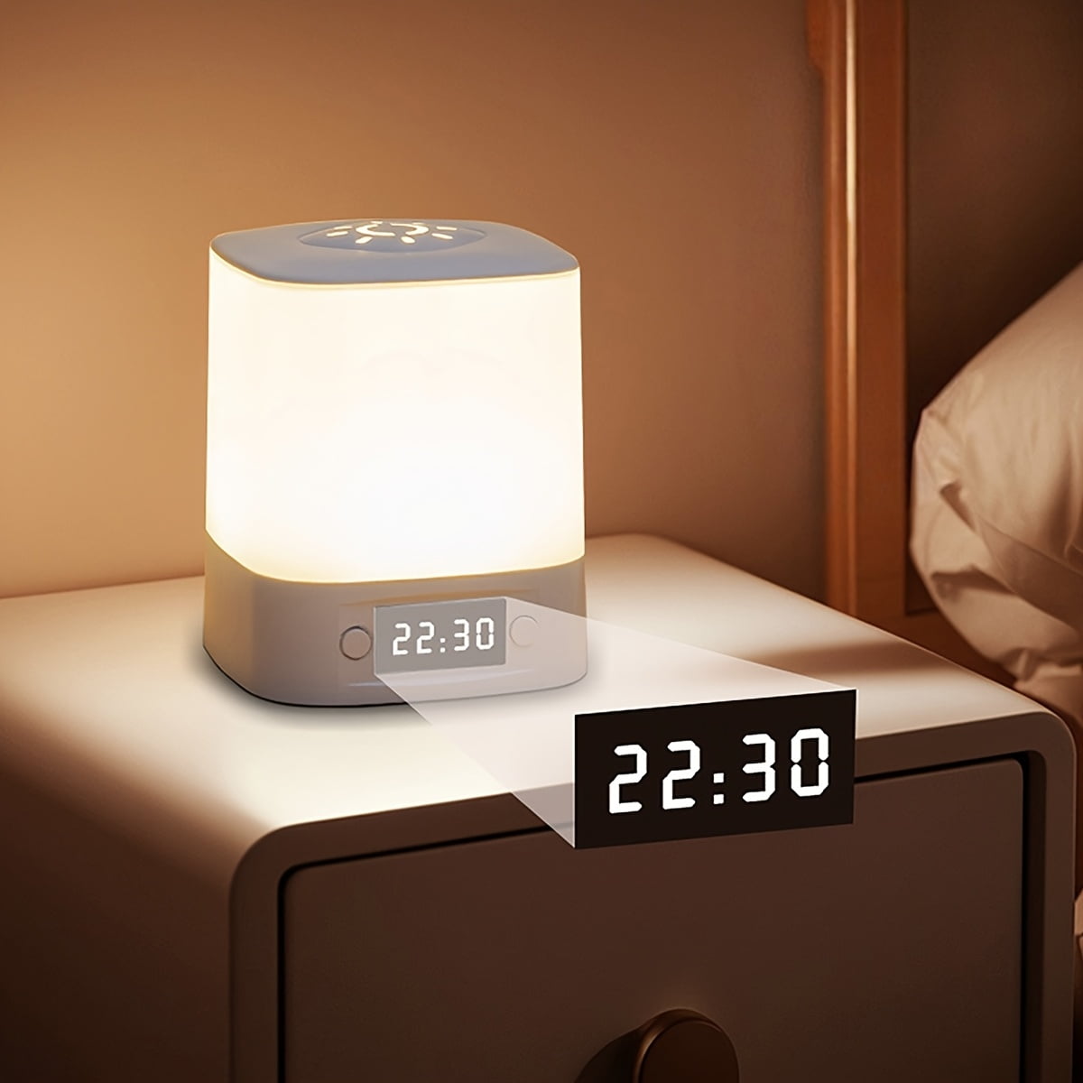Smart LED Night Light with Clock - USB Rechargeable/Plug-in Night Light ...