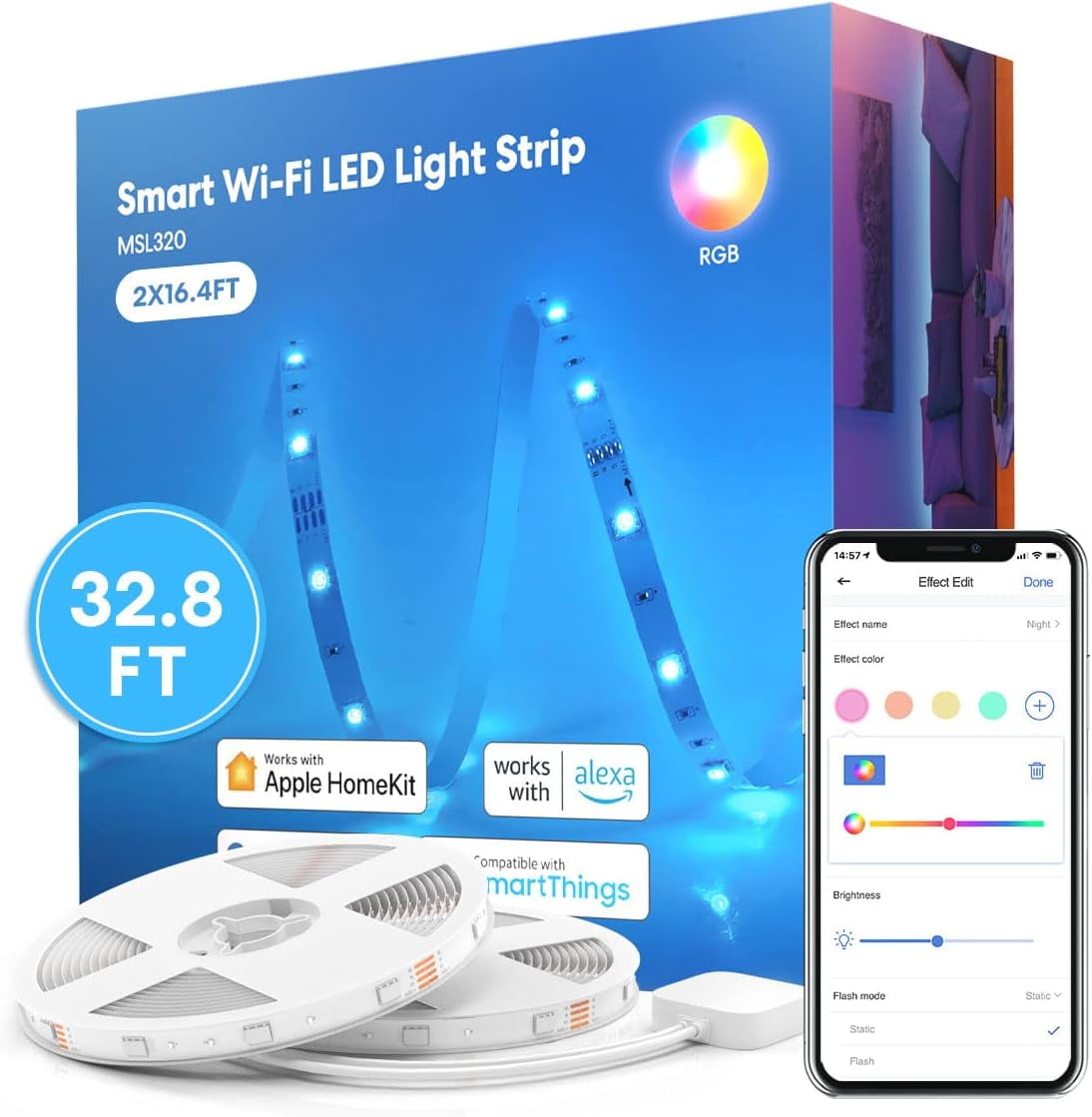 Smart LED Strip Lights Works with Apple HomeKit, 32.8ft WiFi RGB Strip ...