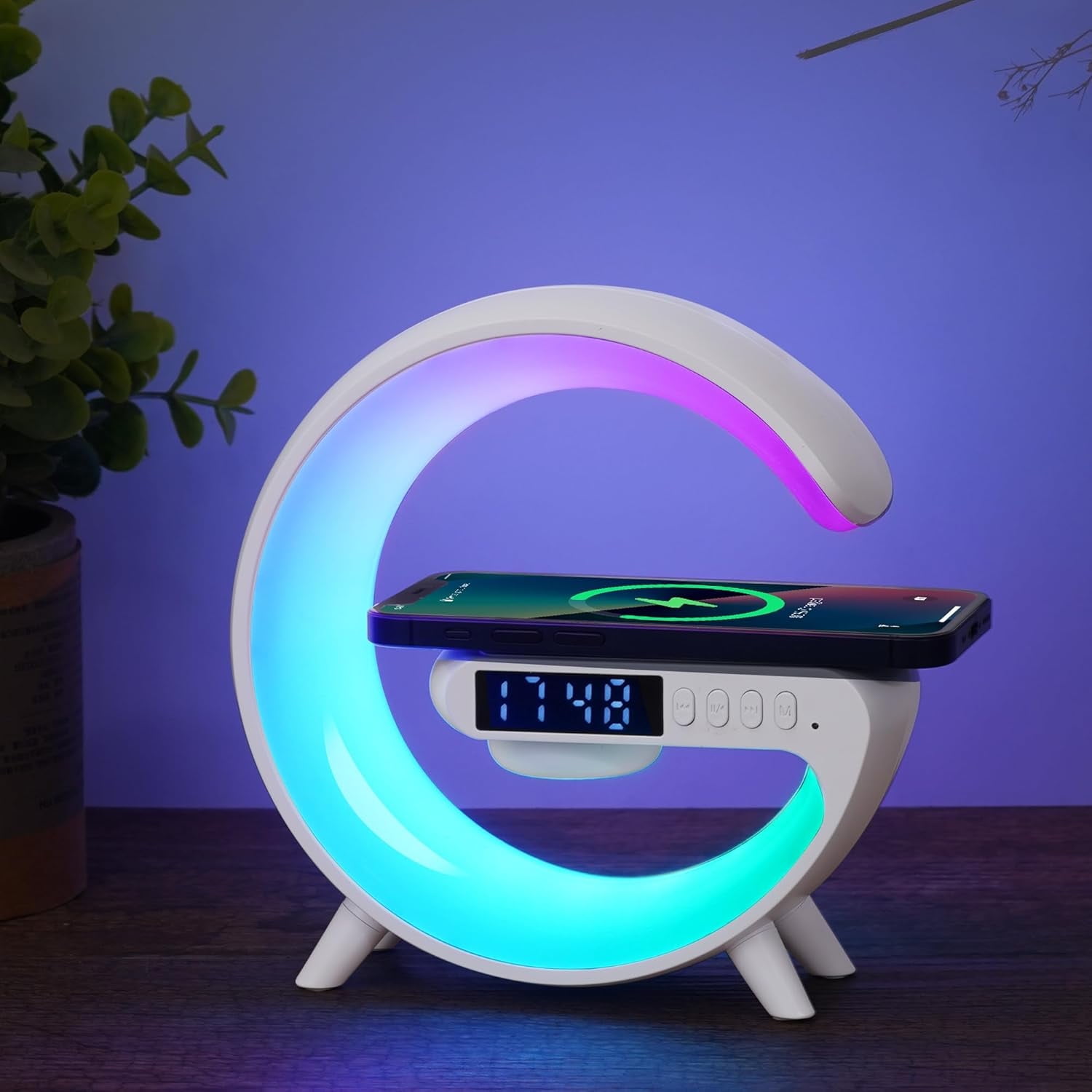 Smart LED Table Lamp, 4-in-1 Wireless Charger, Night Light, Alarm Clock ...