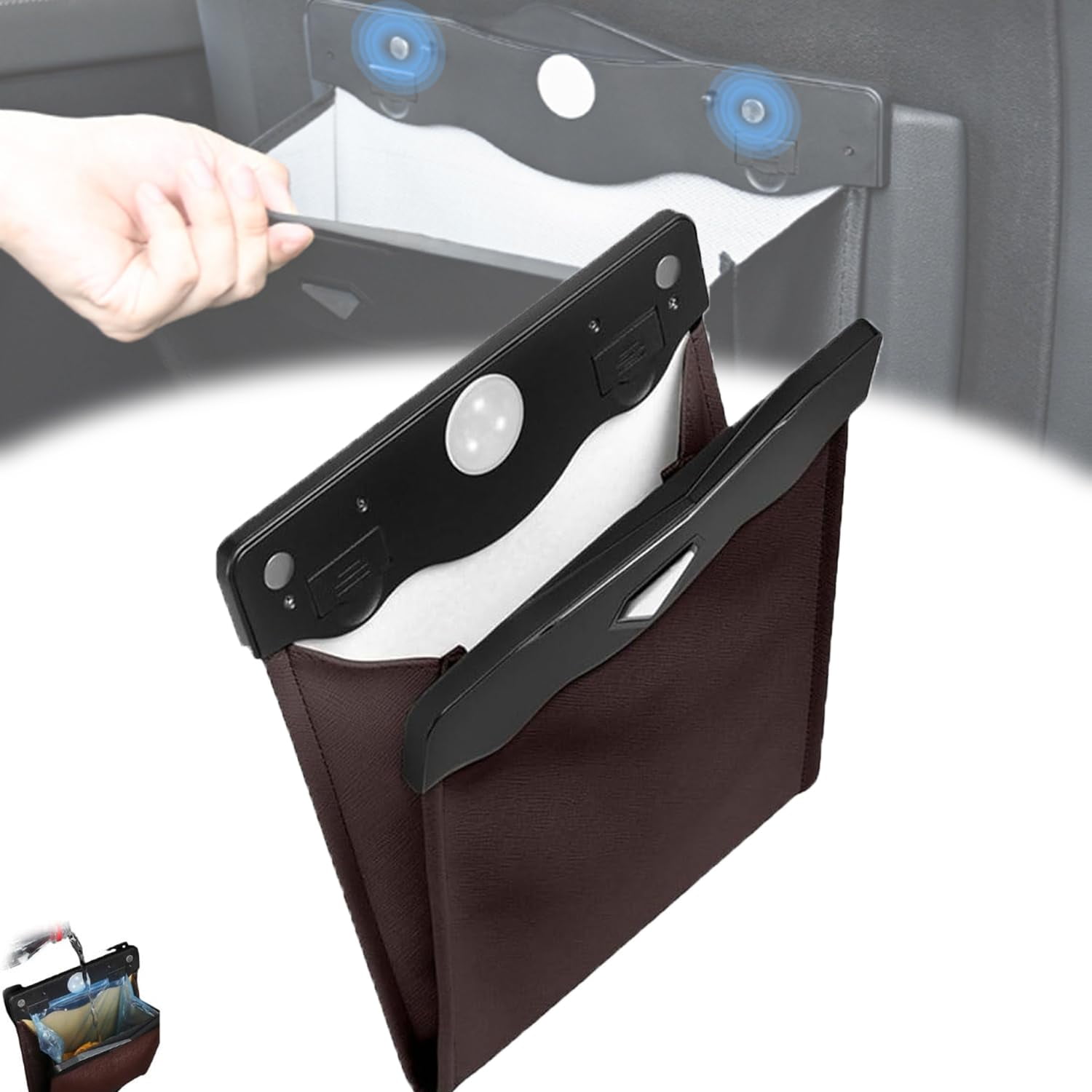 Smart LED Waterproof Car Leather Trash Can, Car Trashcan for Back Seat ...
