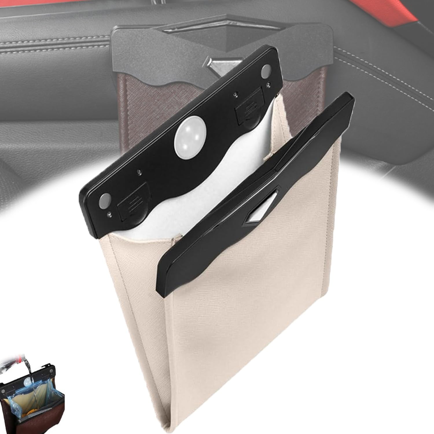 Smart LED Waterproof Car Leather Trash Can, Car Trashcan for Back Seat ...