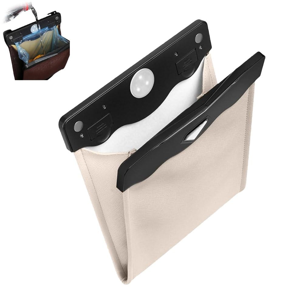 Smart LED Waterproof Car Leather Trash Can, Hanging PU Leather Garbage ...
