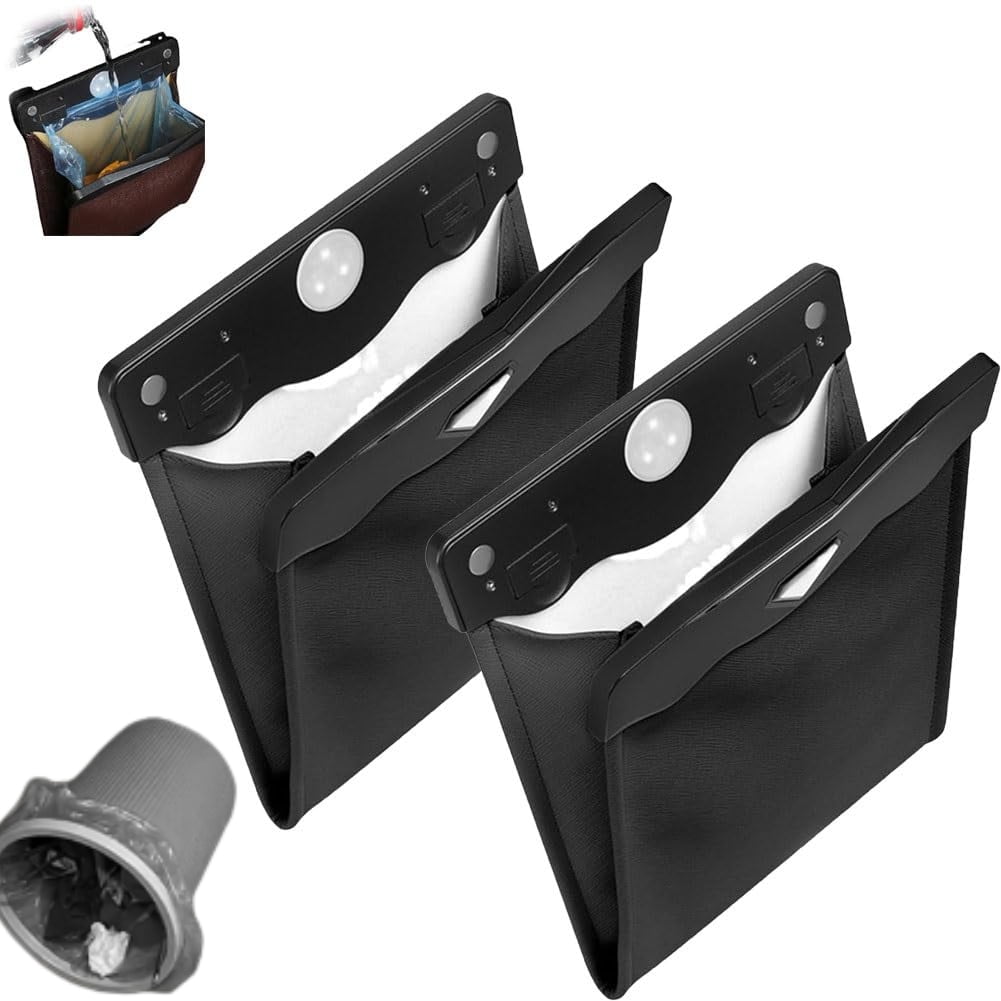 Smart LED Waterproof Car Leather Trash Can, Hanging PU Leather Garbage ...