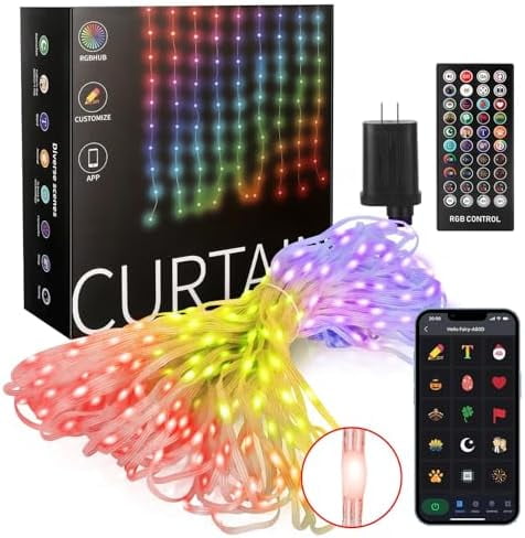 Smart LED curtain lights, 540 LEDs, APP control, music sync, custom ...