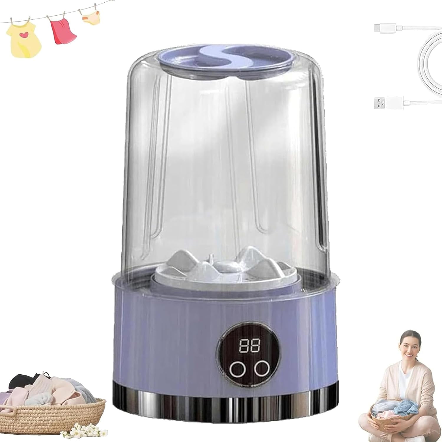Smart Laundry Cup, Portable Washing Cup with LCD Display for Bra, Socks ...