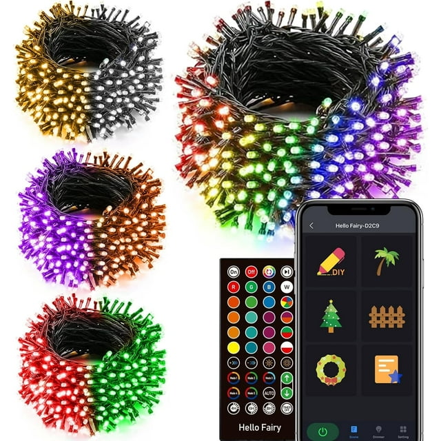 Smart Christmas Lights Outdoor, 49FT 100LED Static Christmas String ...