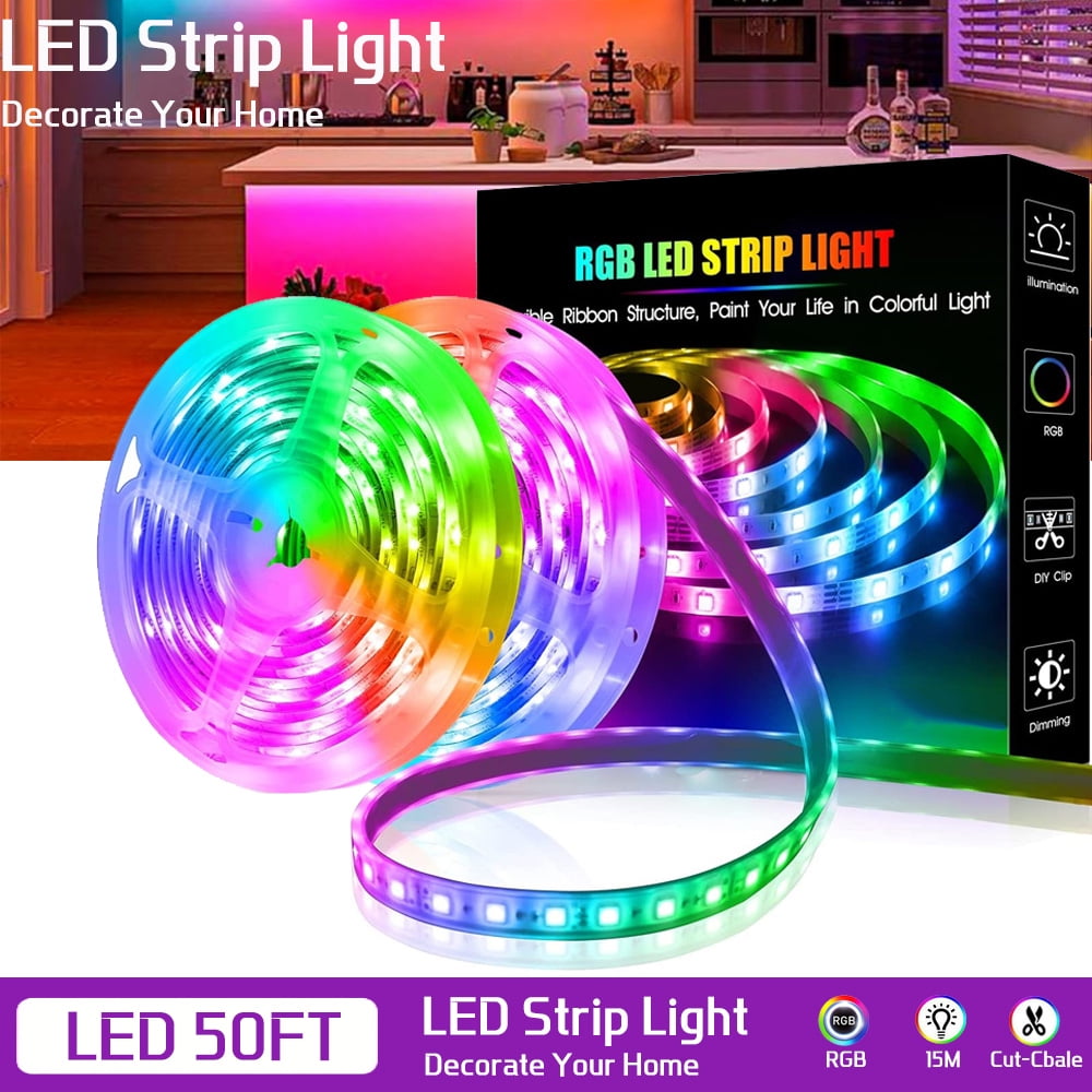 Smart Led Strip Lights 50FT RGB Color Changing Led Light Strips Kit ...