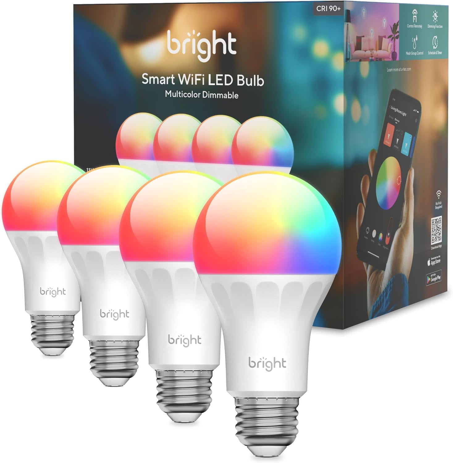 Smart Light Bulbs, 1100 Lumen, 90+CRI WiFi Mesh & Bluetooth Color Changing A19 Light Bulb, 16 ...