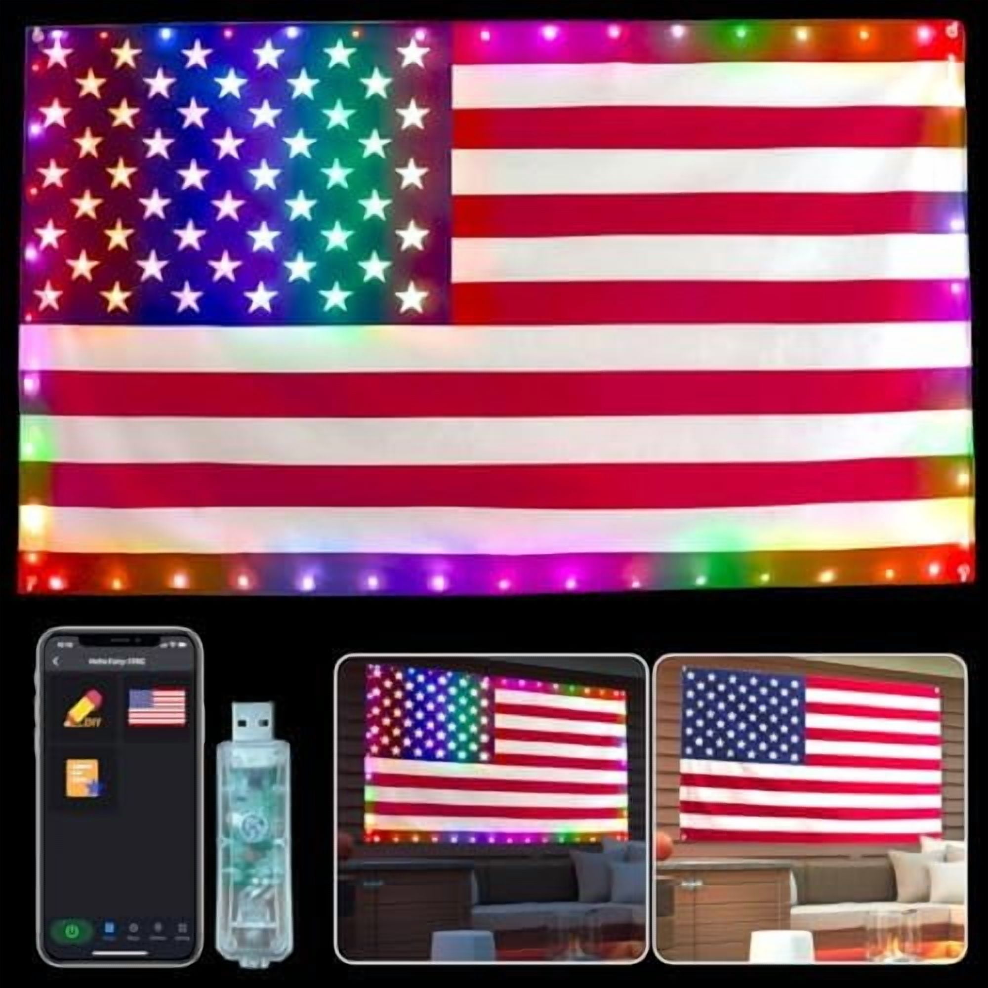 Smart Lighted American Flag, App Control 4th of July Decorations 3x5 FT ...