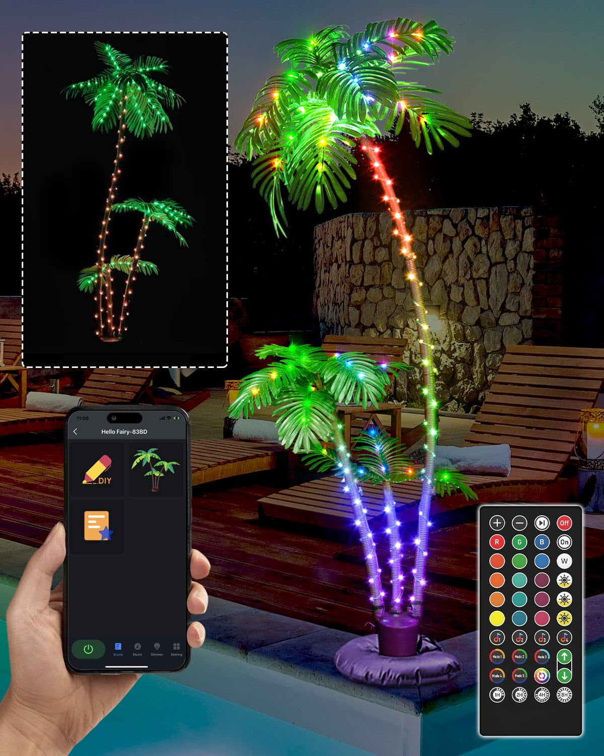 Smart Lighted Palm Tree for Outside Indoor - 7Ft Color Changing Palm ...