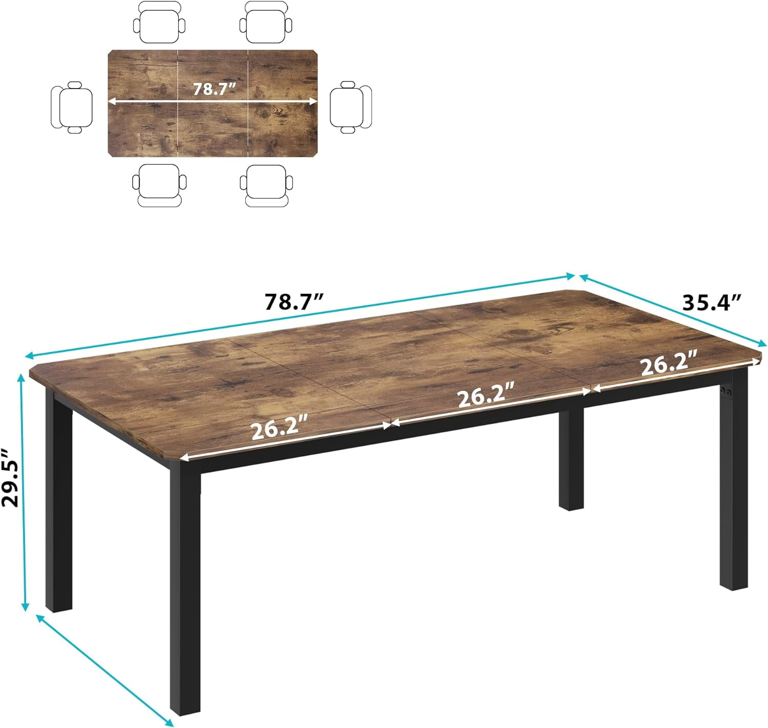 Smart Living 78-Inch Long Wooden Brown Dining Table - Elegant Dining ...