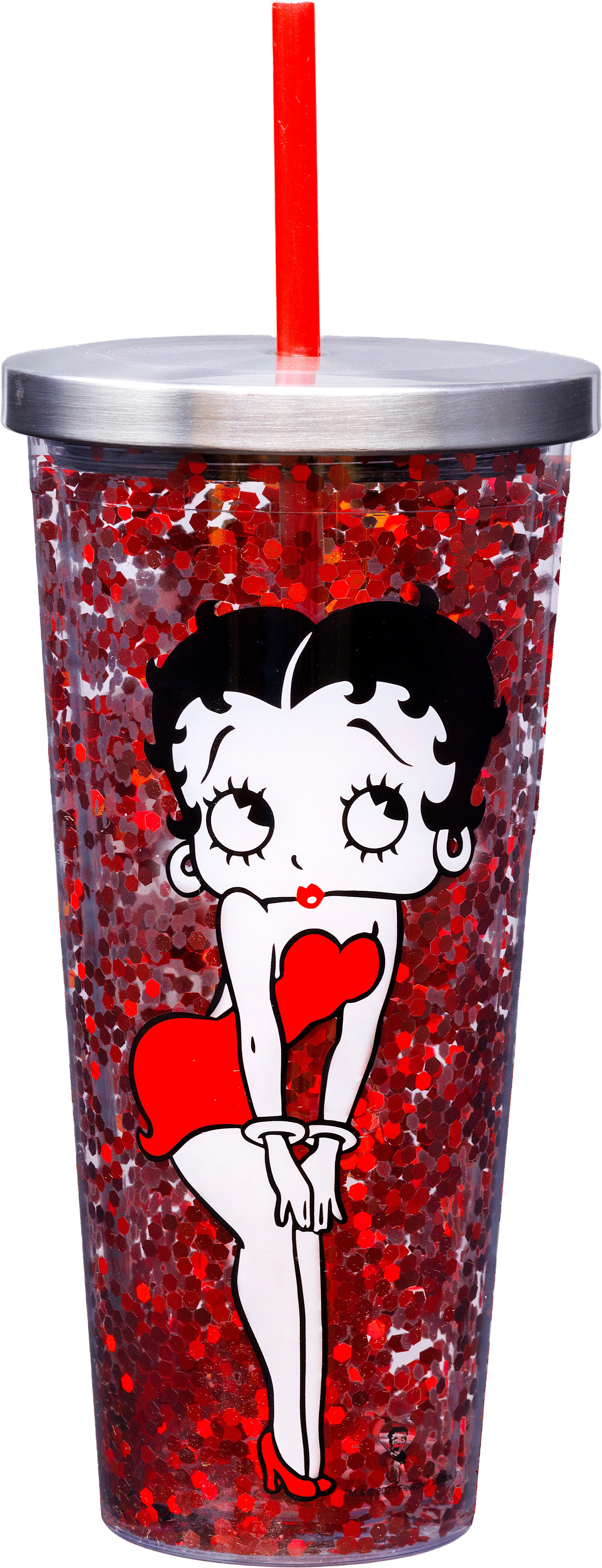Spoontiques Betty Boop 20 oz Glitter Coffee Tumbler with Straw, Double ...