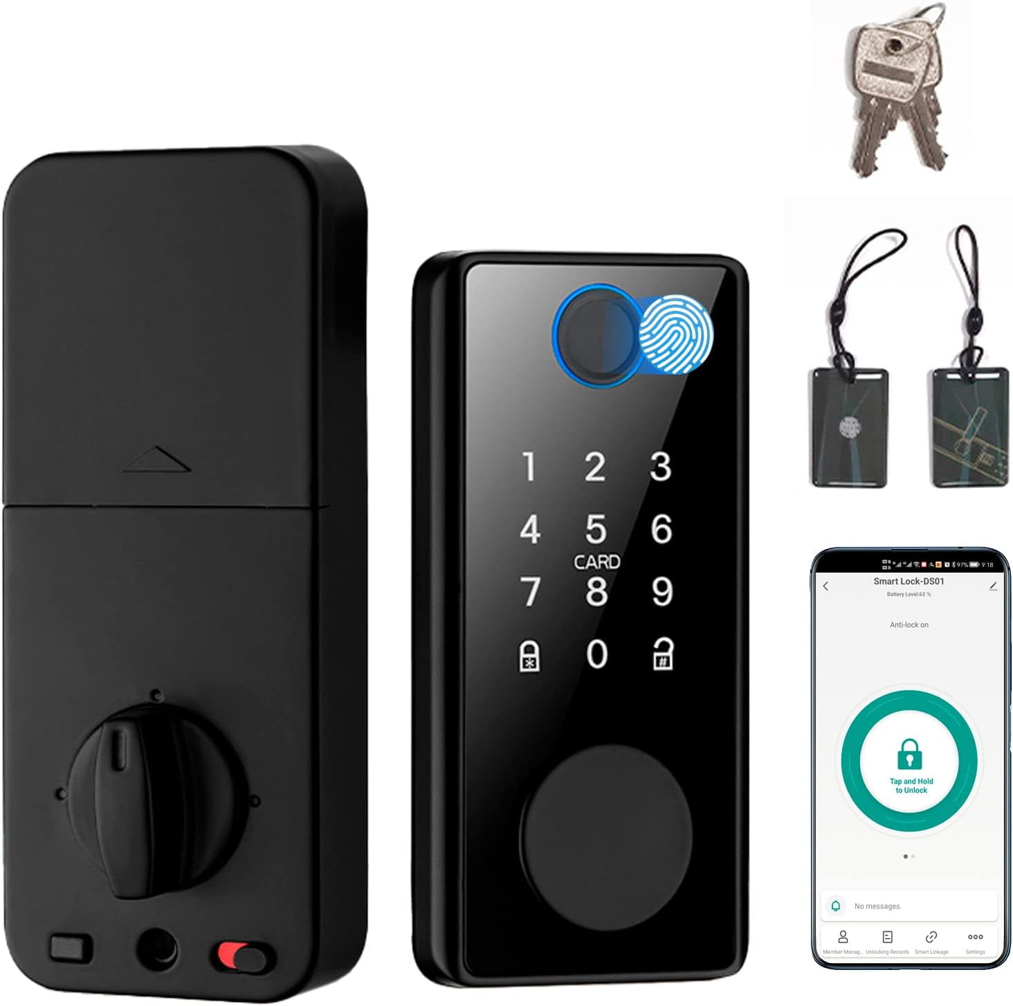 Smart Lock, Electronic Bluetooth with Biometric Fingerprint, Keys, IC ...