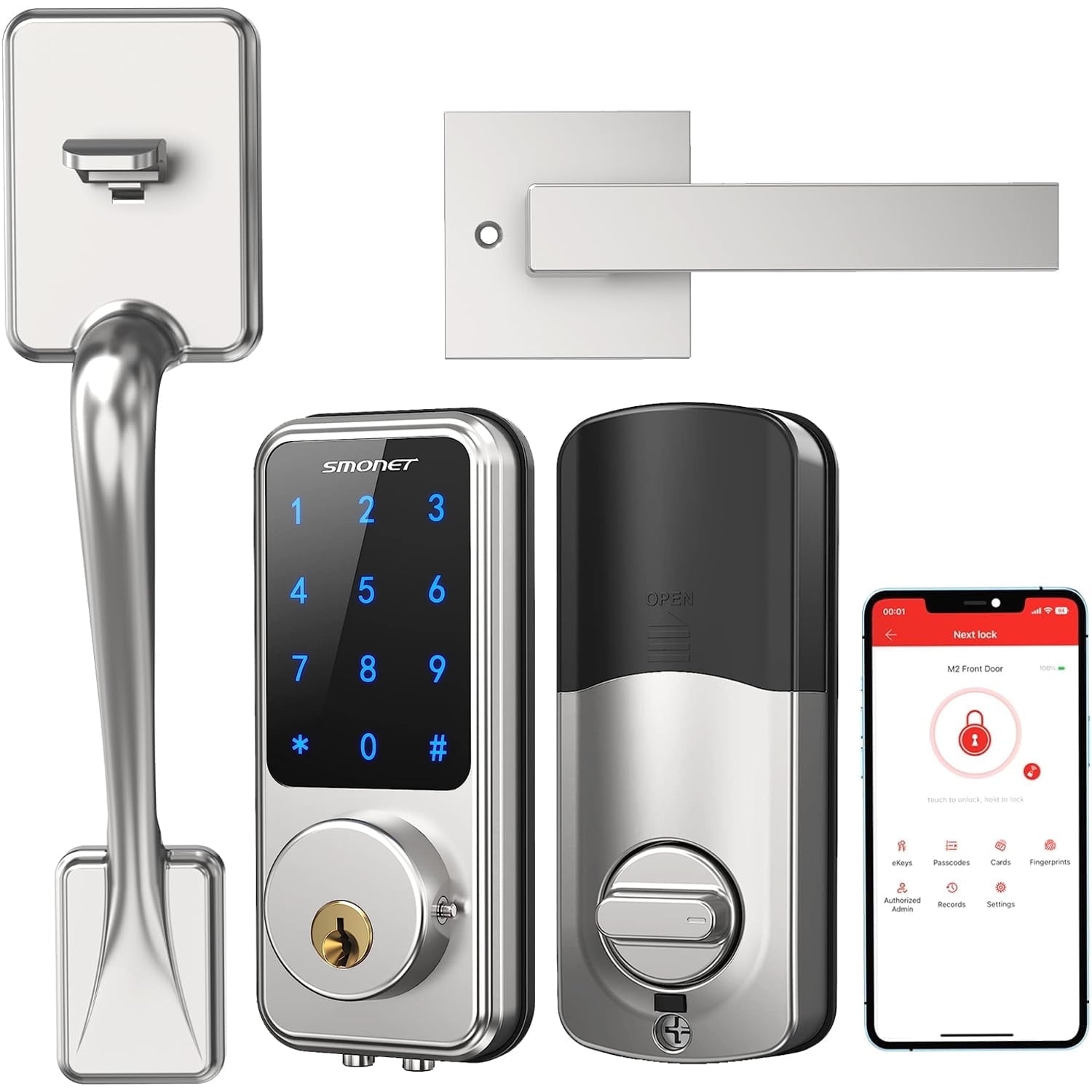 Smart Lock Front Door, SMONET Keyless Entry Door Lock with Handle ...