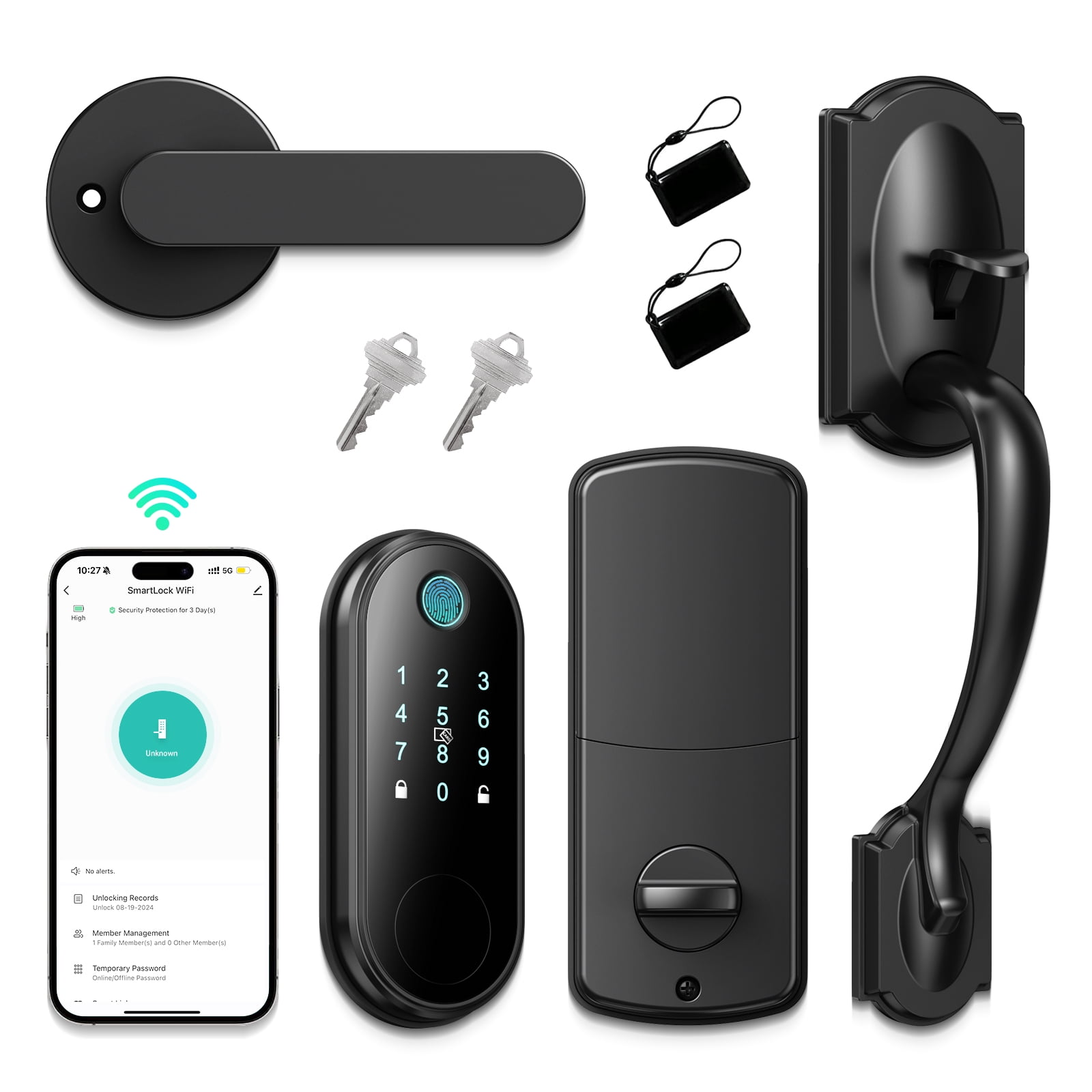Smart Lock Front Door Set with Handle, Fingerprint Keyless Entry Front ...